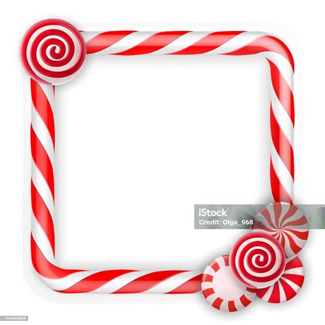 프레임 크리스마스 사탕 지팡이 크리스마스 스틱 전통적인 현실적인 크리스마스 사탕과 빨간색 흰색 줄무늬 투명한 배경에 산타 카라멜 지팡이 벡터 일러스트 레이 션 0명에 대한