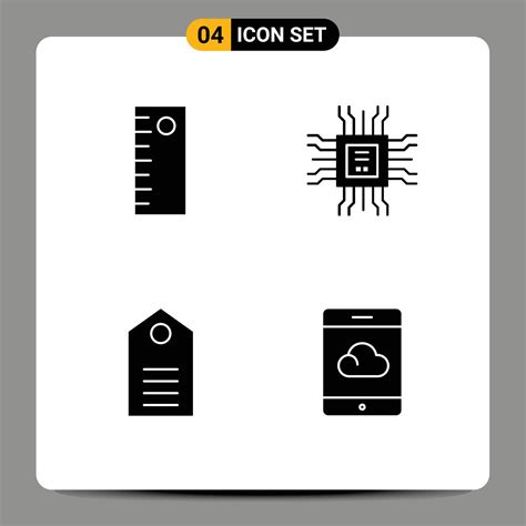 4 Thematic Vector Solid Glyphs And Editable Symbols Of Ruler Label Cpu Clothes Backup Editable