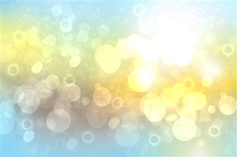 빛나는 원형 보케 조명과 밝은 파란색 노란색 파스텔 배경 텍스처의 추상적 그라데이션 아름다운 다채로운 봄이나 여름 배경 수채화에