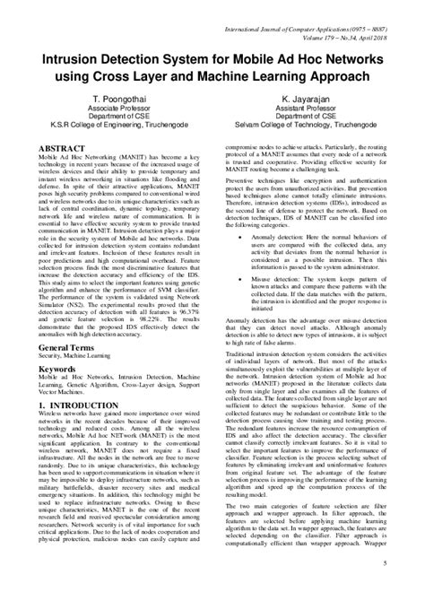 Pdf Intrusion Detection System For Mobile Ad Hoc Networks Using Cross Layer And Machine