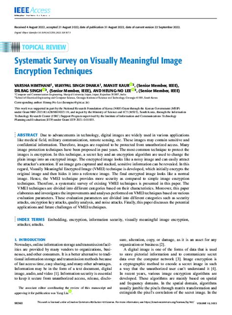 Pdf Systematic Survey On Visually Meaningful Image Encryption Techniques