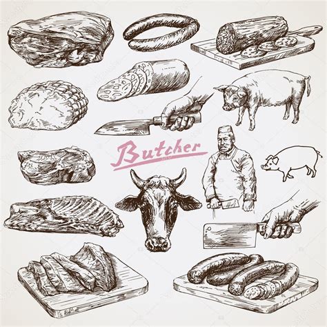 Meat Butcher Hand Drawn Vector Illustration — Stock Vector © Canicula