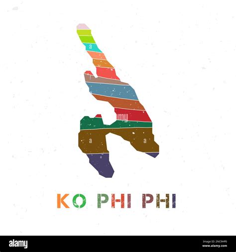 Ko Phi Phi Map Design Shape Of The Island With Beautiful Geometric Waves And Grunge Texture