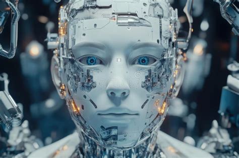 Humanoid Robot Showing Artificial Intelligence Processing Data Stock