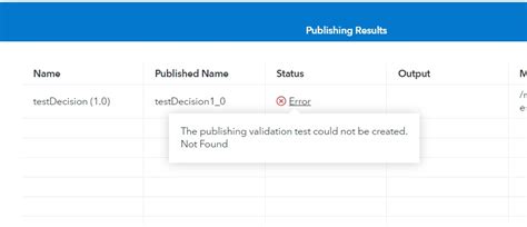 publishing error publishing validation test could not be found sas