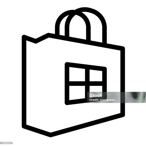 Windows 스토어 라인 아이콘 Windows 팩 개념 벡터 그래픽입니다 앱 스토어 가방 쇼핑 앱 흰색 배경 스타일 모바일 또는 디자인에 서명합니다 Fashion Show