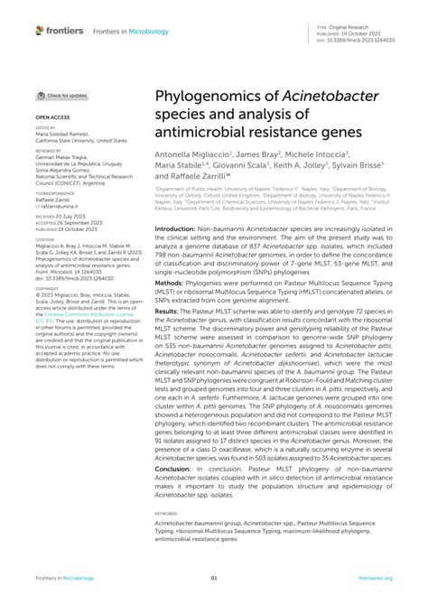 Pdf Phylogenomics Of Acinetobacter Species And Analysis Of Antimicrobial Resistance Genes