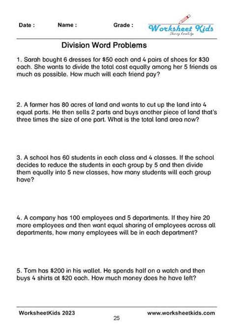 Word Problems Practice Worksheets