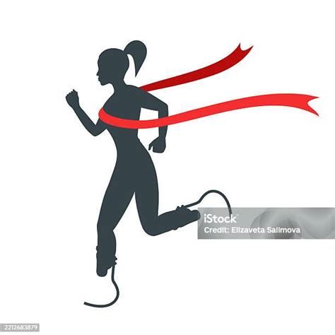 그림자 의족을 착용한 여성 선수가 가장 먼저 결승선에 도착했습니다 1위에 대한 스톡 벡터 아트 및 기타 이미지 1위 C 레그 건강한 생활방식 Istock