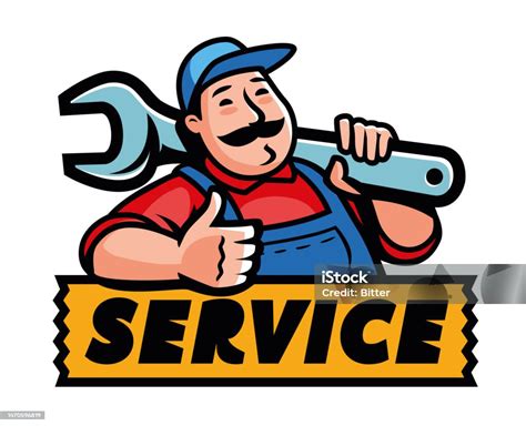 렌치 도구를 사용하는 작업자 엔지니어 기술자 정비사 건축업자 엠블럼 워크샵 서비스 엠블럼 벡터 그림 고급에 대한 스톡 벡터 아트