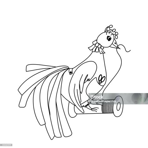 실과 옷의 스풀새 어린이와 다양한 디자인을위한 흑백 벡터 그래픽 스톡 벡터 일러스트레이션 흰색 배경에서 격리합니다 실루엣 색칠 공부 실 봉제 제품에 대한 스톡 벡터 아트 및