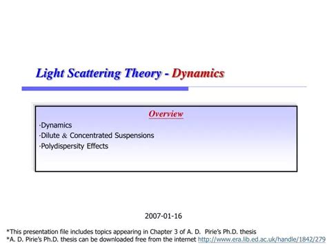 Ppt Overview ‧dynamics ‧dilute And Concentrated Suspensions ‧polydispersity Effects Powerpoint