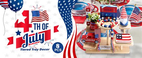 4th Of July Decorations Patriotic Tiered Tray Decor Set 8