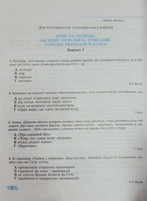 Українська література 5 клас Зошит для підсумкового оцінювання та проєктної діяльності