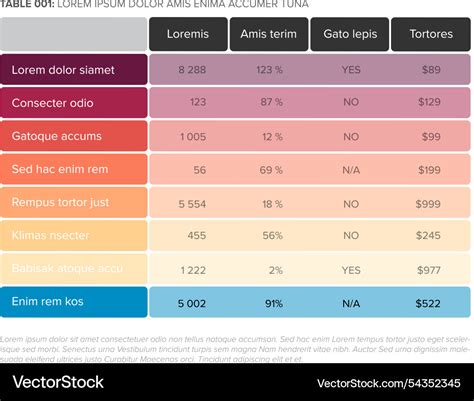 Simple Stylized Data Table With Red And Blue Rows Vector Image
