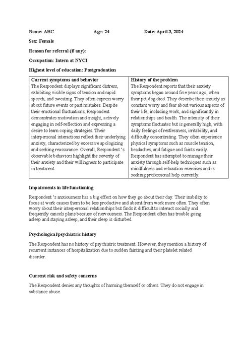 Format Mse Case History Name Abc Age 24 Date April 3 2024 Sex