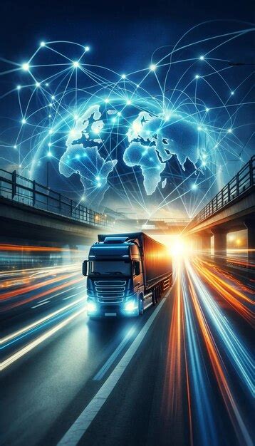 Premium Photo Dynamic Freight Movement Trucking Under Digital Trade Skies