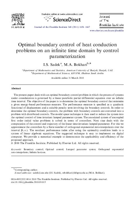 Pdf Optimal Boundary Control Of Heat Conduction Problems On An