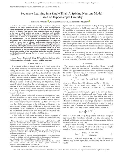 Pdf Sequence Learning In A Single Trial A Spiking Neurons Model