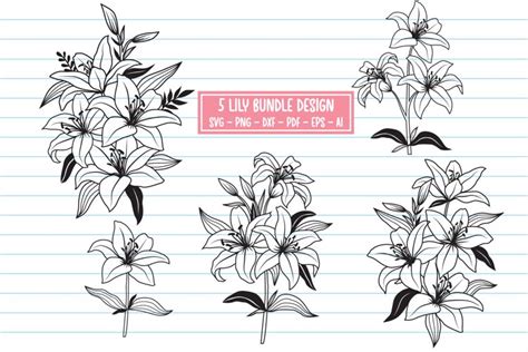 5 Lily Svg Bundle Lily Flower Svg Lily Clipart