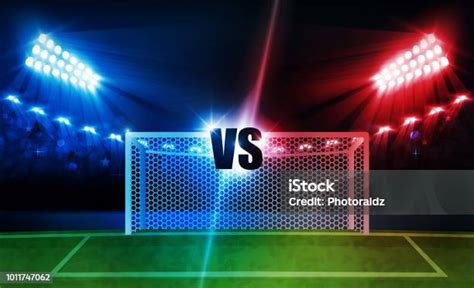 밝은 경기장과 축구 경기장 필드 스포츠와 싸움 경쟁 Vs 편지 조명 전투와 일치 하는 디자인 벡터 조명 Championship에 대한 스톡 벡터 아트 및 기타 이미지