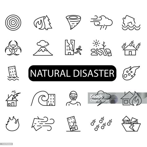 자연 재해 아이콘 모음입니다 간단한 검은 색 기호 벡터 일러스트레이션 Eps 10 기후 묘사에 대한 스톡 벡터 아트 및 기타