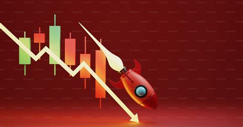 로켓이 빨간색 배경으로 떨어지는 것을 가리키는 빛나는 화살표 그래프 가치 변동성 감소 주식과 암호화폐 시장의 하락세 3d 렌더링 그림입니다 사진 Unsplash의
