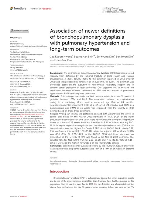 Pdf Association Of Newer Definitions Of Bronchopulmonary Dysplasia With Pulmonary Hypertension