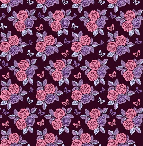 보라색 배경 벡터에 장미와 빈티지 원활한 패턴 Eps Uidownload