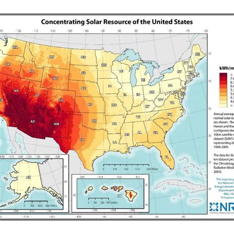 Concentrating Solar Resource Of The U S Source National Renewable