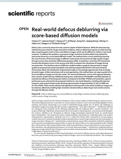 Pdf Real World Defocus Deblurring Via Score Based Diffusion Models