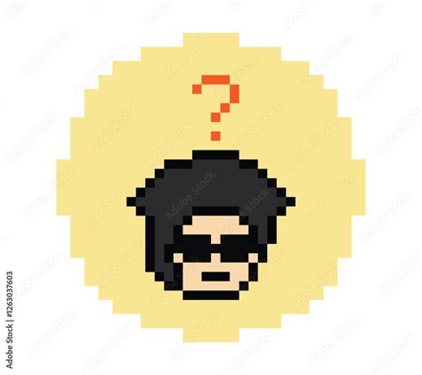 Cute Pixel Cartoon Character Man With Question Mark Decoration Bit Male Babe Confused Idea