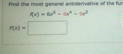 Solved Find The Most General Antiderivative Of The Function Chegg Com