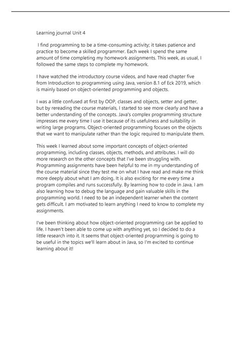 learning journal unit 4 each week i spend the same amount of time