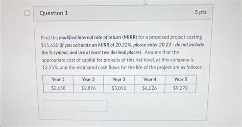 Solved Find The Modified Internal Rate Of Return MIRR For Chegg Com
