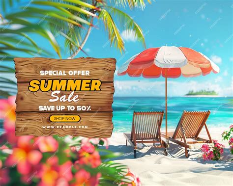 Premium Psd A Poster For A Summer Vacation With A Beach Umbrella And