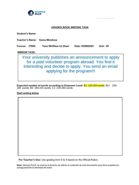 Graded Book Writing Task Itd02 Name Pdf