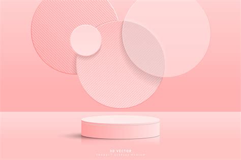 추상 핑크 3d 실린더 연단 받침대 또는 제품 디스플레이 스탠드 원 유리 오버랩 및 공중에 떠 있습니다 쇼 코스메틱을 위한 최소한의 장면 3d 벡터 기하학적 플랫폼 디자인