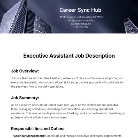 Free Executive Assistant Job Description Template To Edit Online