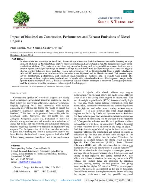 Pdf Impact Of Biodiesel On Combustion Performance And Exhaust Emissions Of Diesel Engines