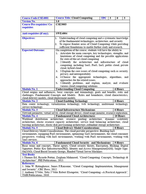 Cse4001 Cloud Computing Th 10 2 Cse4001 Pdf Cloud Computing
