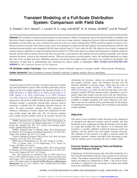 Pdf Transient Modeling Of A Full Scale Distribution System