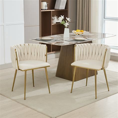 Velvet Dining Chairs Set Of 2 Woven Upholstered Dining Chairs With Go