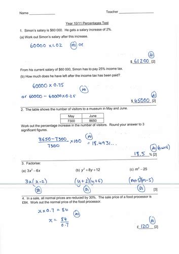 Igcse Percentages Test Teaching Resources