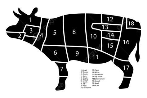 bull slicing scheme beef meat bull cow preparation png and vector