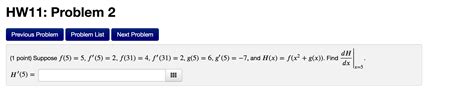 Solved Hw11 Problem 1 Problem List Next Problem Previous