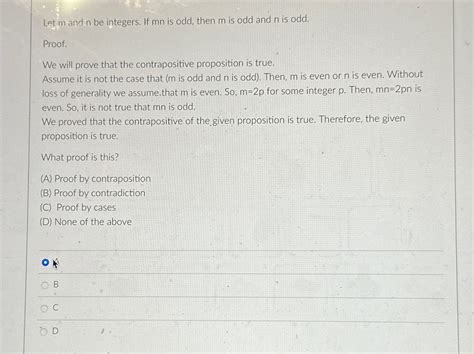Solved Let M And N Be Integers If Mn Is Odd Then M Is Chegg