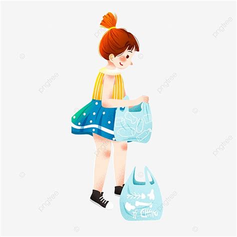 Garbage Bag PNG Image Hand Painted Girl With A Bag Of Garbage Hand Draw Fresh Illustration