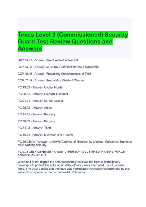 Texas Level 3 Commissioned Security Guard Test Review Questions And Answers State Of Texas