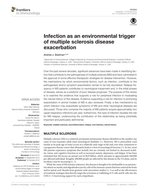 Pdf Infection As An Environmental Trigger Of Multiple Sclerosis Disease Exacerbation